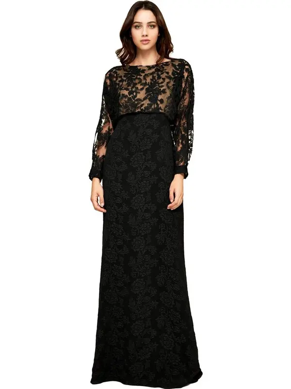 Tadashi Shoji Ryder Jacquard Gown - Black/nude