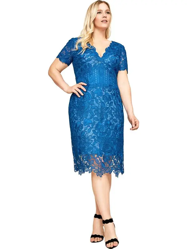 Tadashi Shoji Carter Floral Lace Sheath Dress - Azure