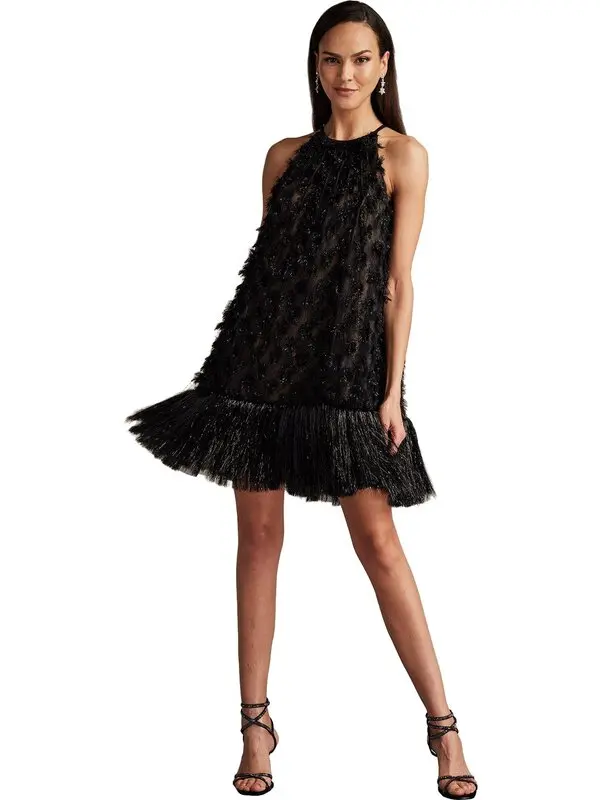 Tadashi Shoji Sequin Fringe Mini Dress - Black