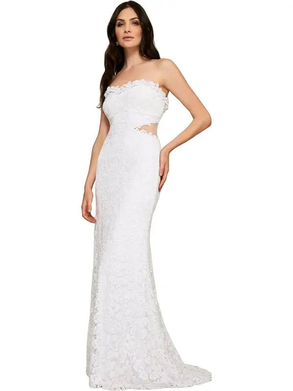 Tadashi Shoji Strapless Lace Gown With Cutaway Back - Ivory