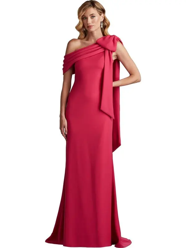 Tadashi Shoji Cassia Bow-shoulder Crepe Gown - Fuchsia