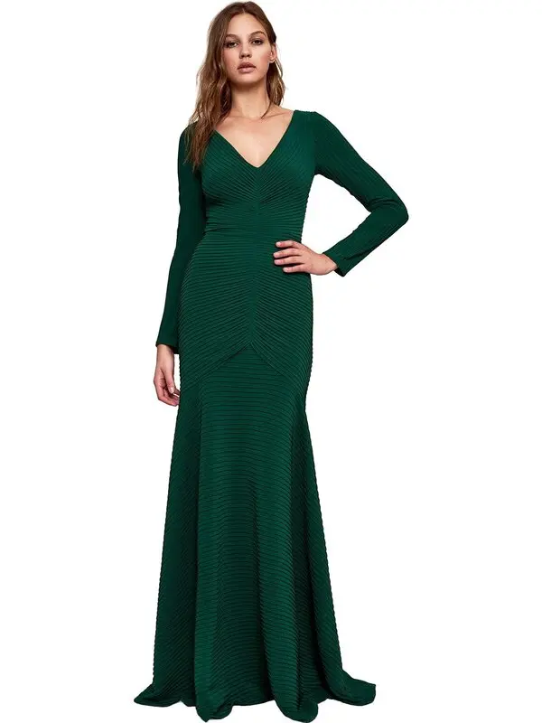Tadashi Shoji Elias Long-sleeve Pintuck Gown - Forest