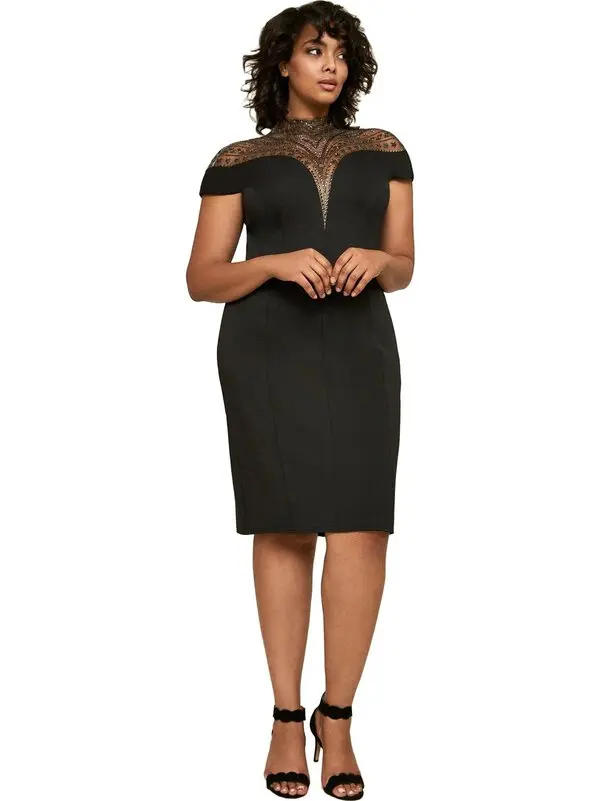 Tadashi Shoji Sheath Dress With Illusion Neckline - Black