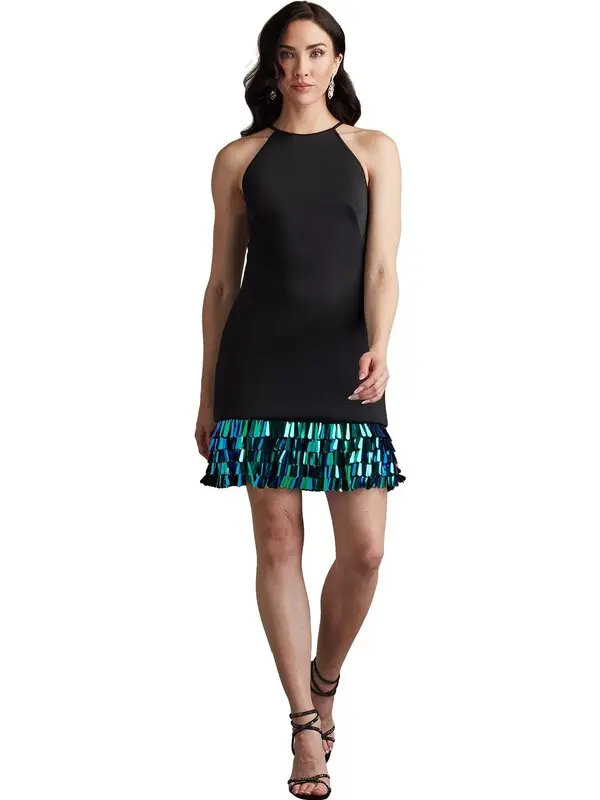 Tadashi Shoji Selena Neoprene Sequin Fringe Mini Dress - Black