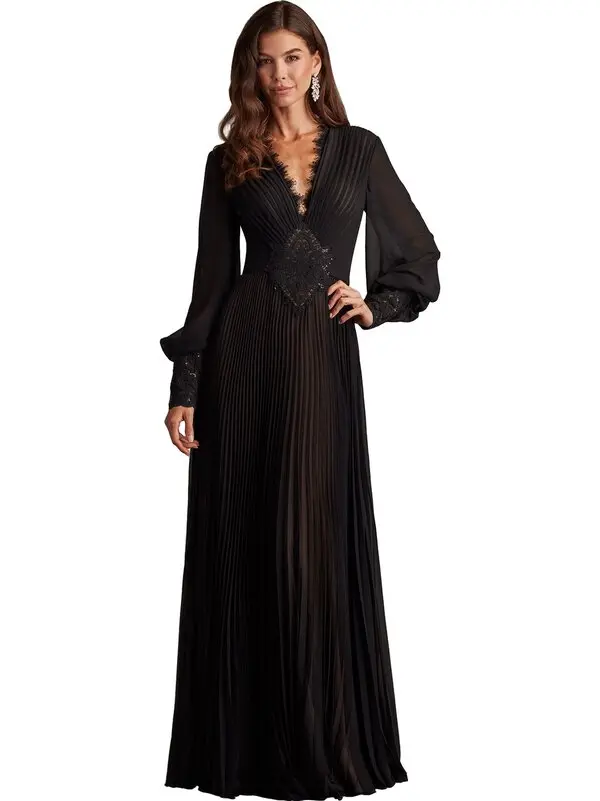 Tadashi Shoji Blouson Sleeve Gown - Black/nude