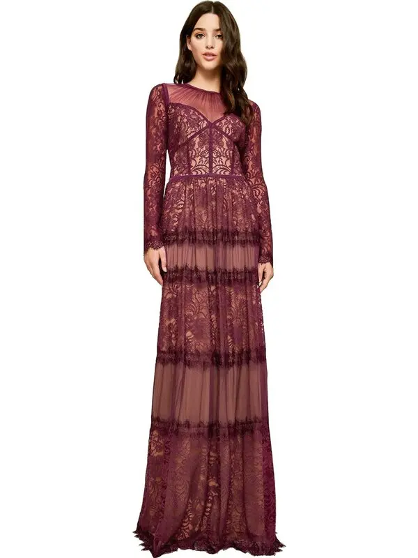 Tadashi Shoji Tatiana Lace Gown - Black/nude
