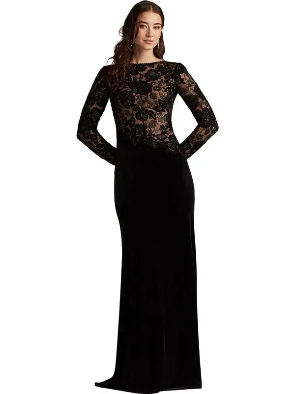Tadashi Shoji Forena Embroidered Crepe Gown - Black/nude
