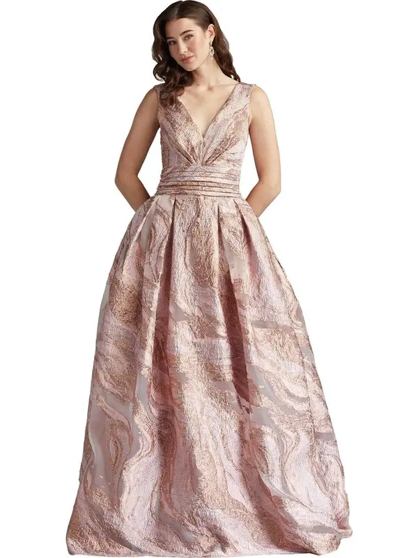 Tadashi Shoji Fontaine Gilded Ball Gown - Pebble
