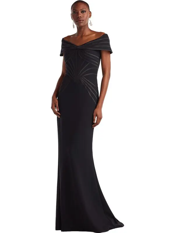 Tadashi Shoji Meridian Sundial Off-shoulder Gown - Black