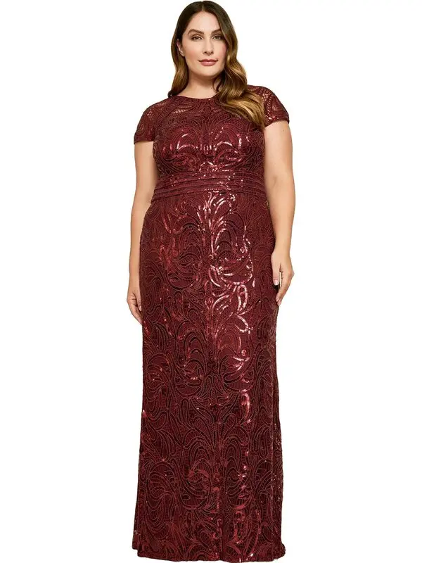 Tadashi Shoji Fabia Cap-sleeve Sequin Gown - Marsala