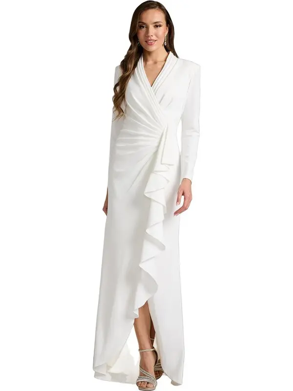 Tadashi Shoji Markum Long-sleeve Flounce Gown - Ivory