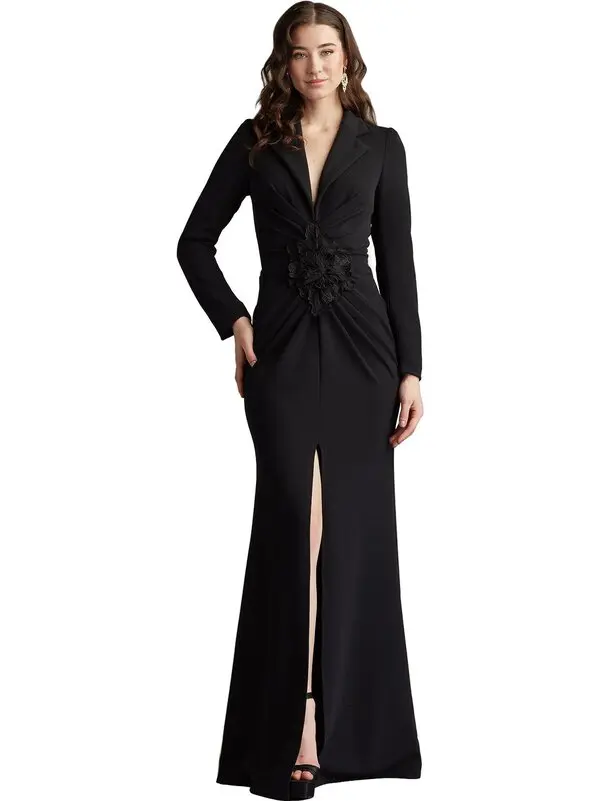 Tadashi Shoji Ardela Center Front Ruffle Gown - Black
