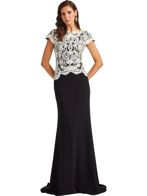 Tadashi Shoji Isadora Embroidered Gown - Black/ivory