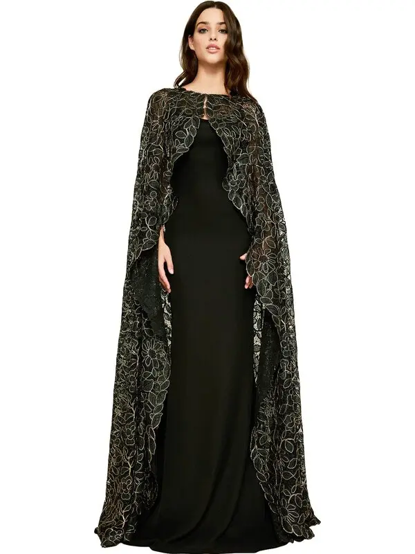 Tadashi Shoji Metallic Lace Cape - Navy