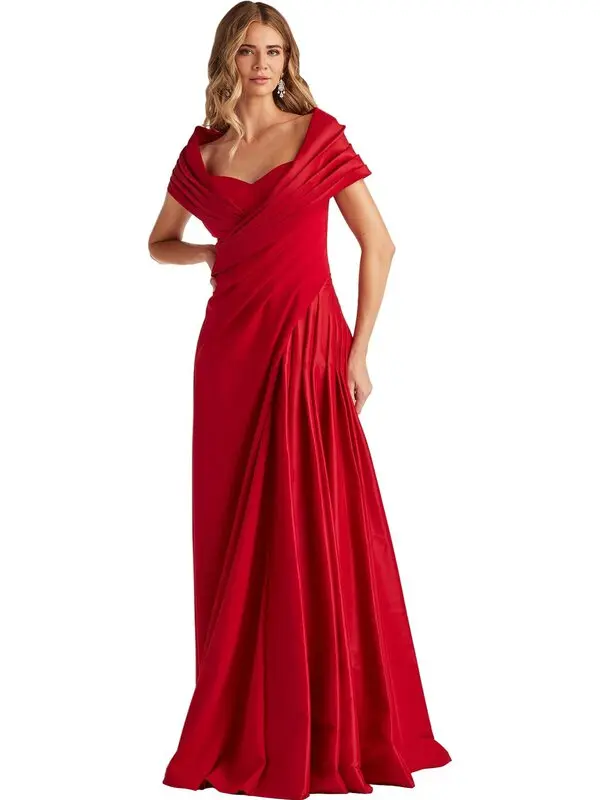 Tadashi Shoji Milica Draped Portrait Collar Gown - Cherry