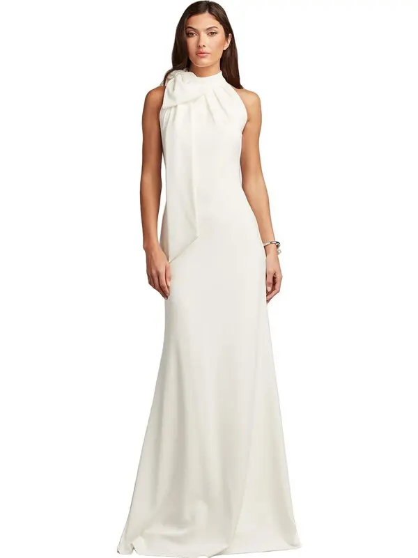 Tadashi Shoji Sims Shoulder Bow Halter Gown - Ivory