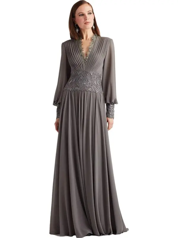Tadashi Shoji Mariela Embellished Blouson-sleeve Gown - Mist