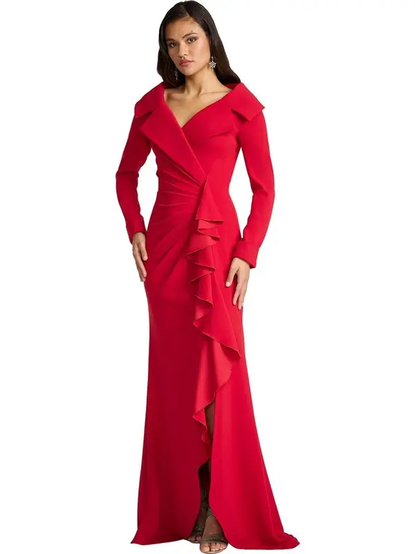 Tadashi Shoji Noma Portrait Collar Gown - Red Rock