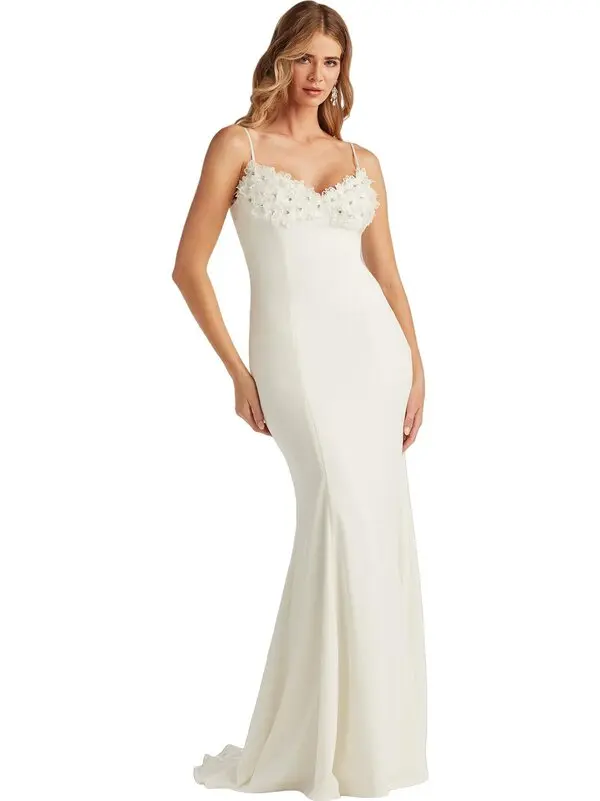 Tadashi Shoji Couteau Flower Embellished Gown - Ivory