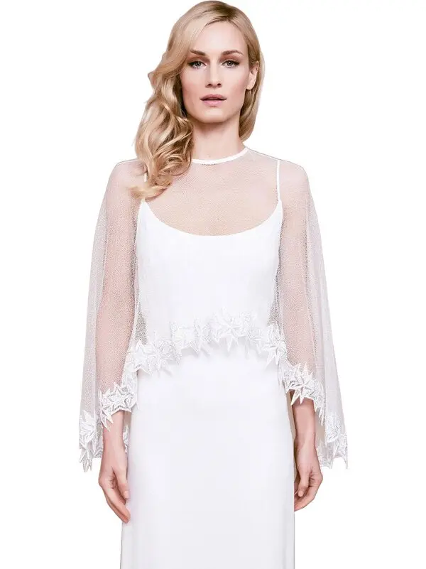 Tadashi Shoji Bizet Lace & Mesh Capelet - Navy