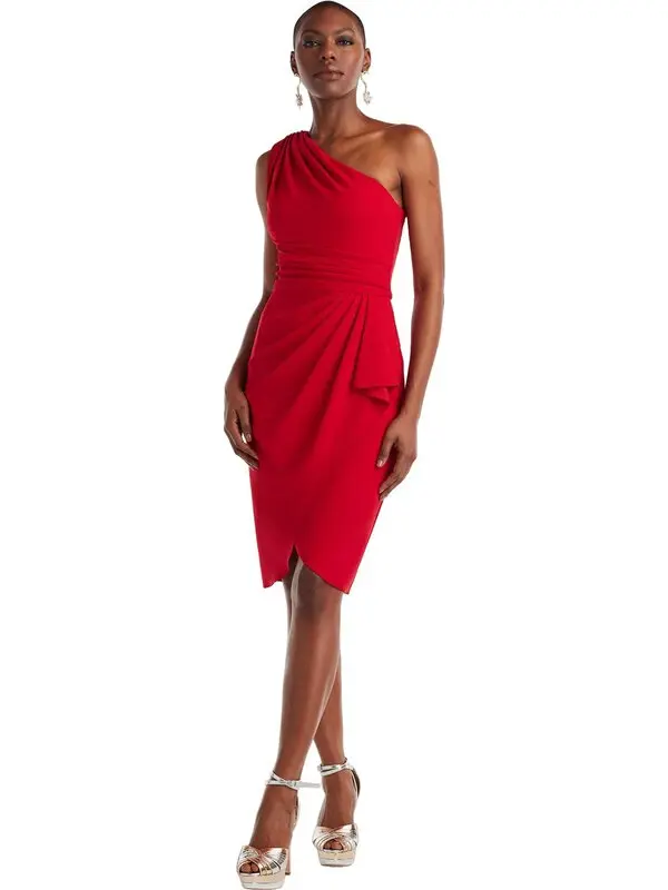 Tadashi Shoji Marston One-shoulder Draped Cocktail Dress - Cherry