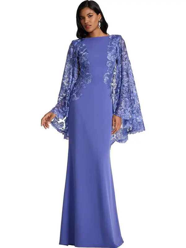 Tadashi Shoji Embroidered Cape Gown - Violet