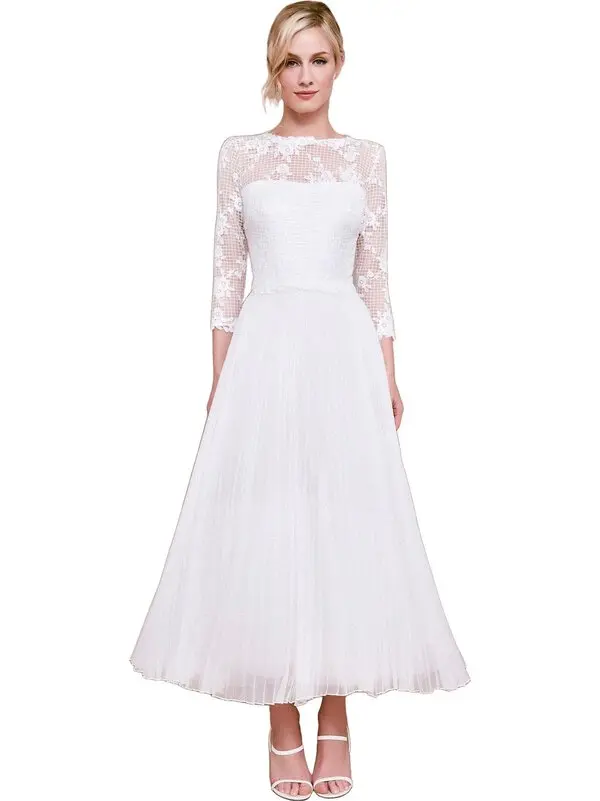 Tadashi Shoji Keats Lace Tulle Tea-length Dress - Ivory