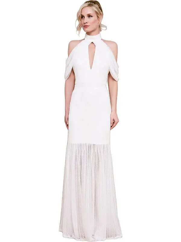Tadashi Shoji Alcott Cold-shoulder Corded Lace Gown - Ivory