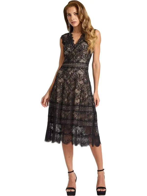 Tadashi Shoji Ralla Orchid Lace Dress - Black/nude