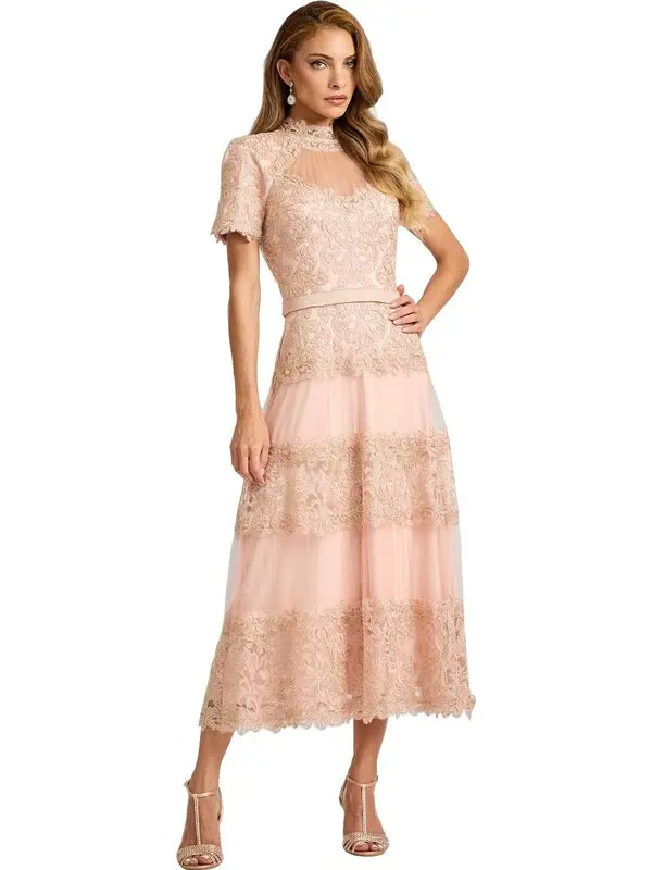 Tadashi Shoji Stelly Lotus Embroidered Tulle Midi Dress - Petal/gold