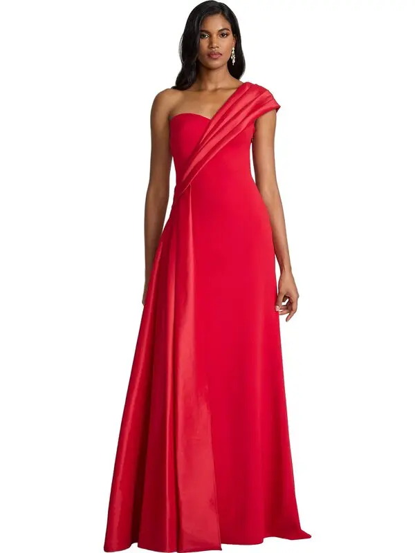 Tadashi Shoji Draped One-shoulder Gown - Cherry