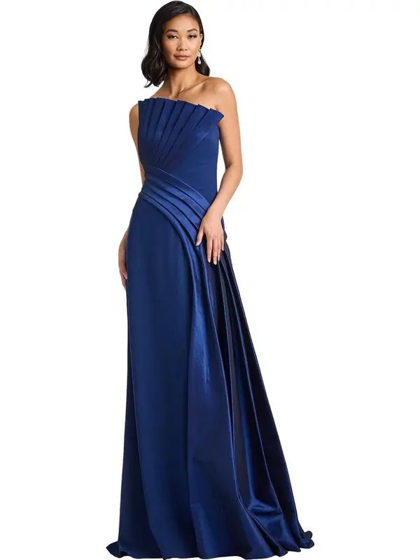 Tadashi Shoji Belair Strapless Draped Gown - Navy