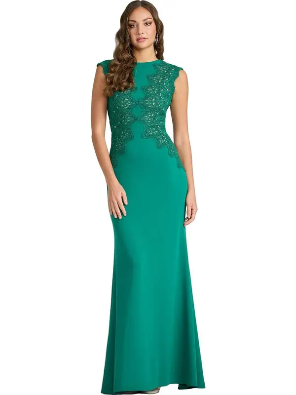 Tadashi Shoji Embroidered Crepe Gown - Emerald