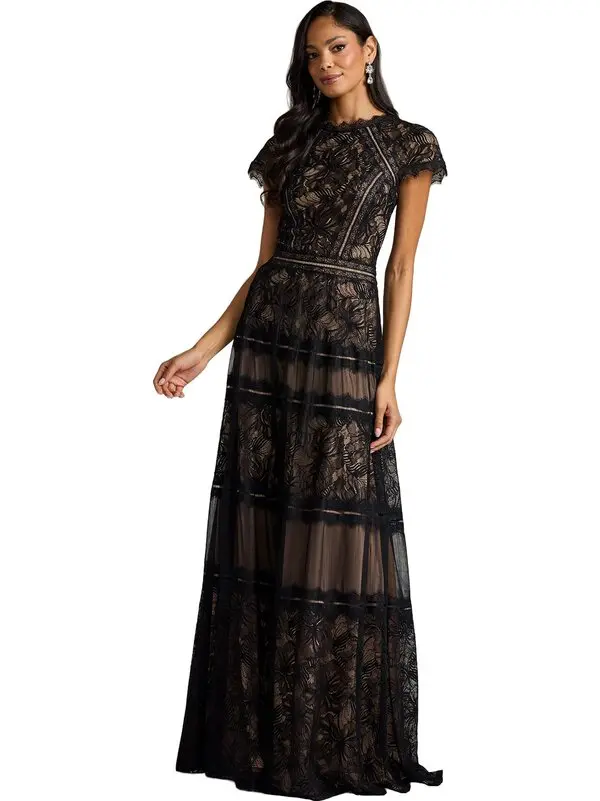 Tadashi Shoji Ahern Orchid Lace Gown - Black/nude