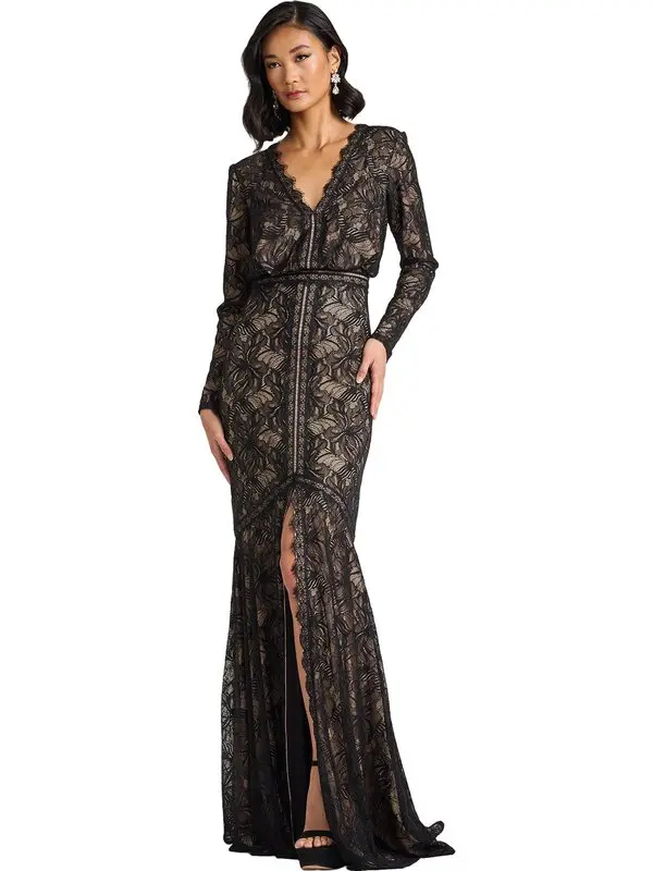 Tadashi Shoji Orchid Lace Gown - Black/nude
