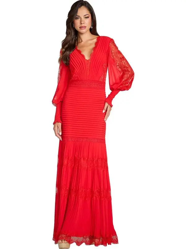 Tadashi Shoji Nyssa Bishop Sleeve Gown - Cherry