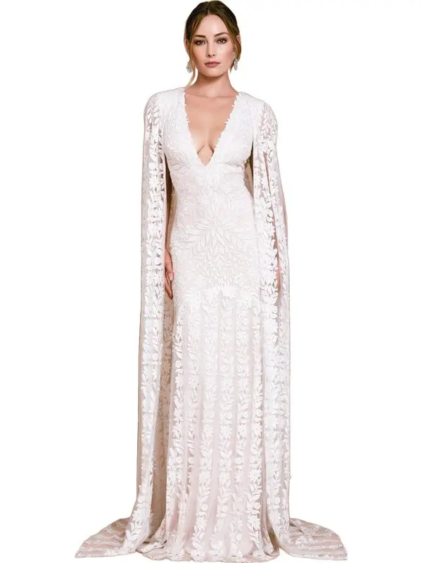 Tadashi Shoji Merida Floor Length Cape - Ivory