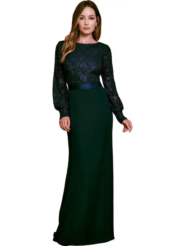 Tadashi Shoji Rudee Long-sleeve Lace Gown - Navy