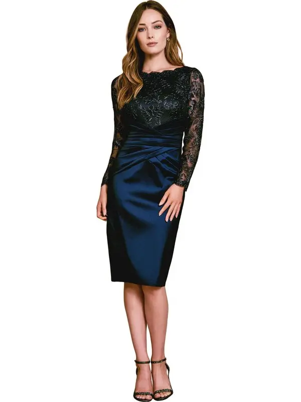 Tadashi Shoji Dex Embroidered Taffeta Long-sleeve Dress - Midnight