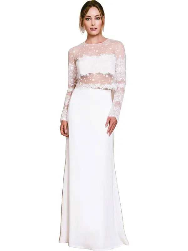 Tadashi Shoji Falkor Crepe Floor Length Skirt - Ivory