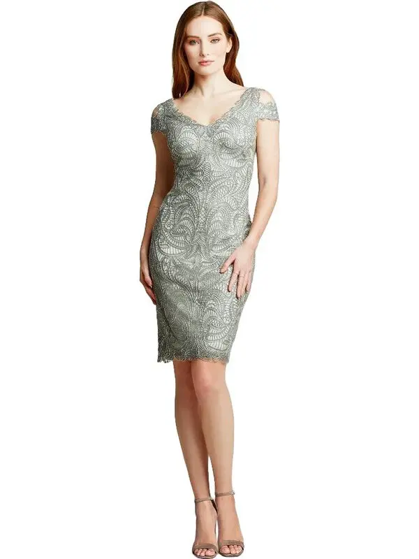 Tadashi Shoji Embroidered Tulle Dress - Ash Grey