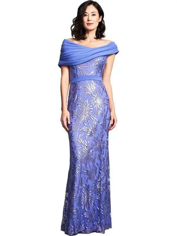 Tadashi Shoji Chiaki Textured Crepe Gown - Deep Violet