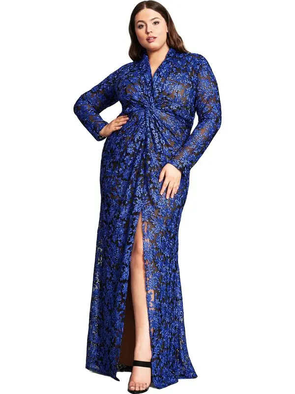 Tadashi Shoji Floral Slit Gown - Deep Violet/black