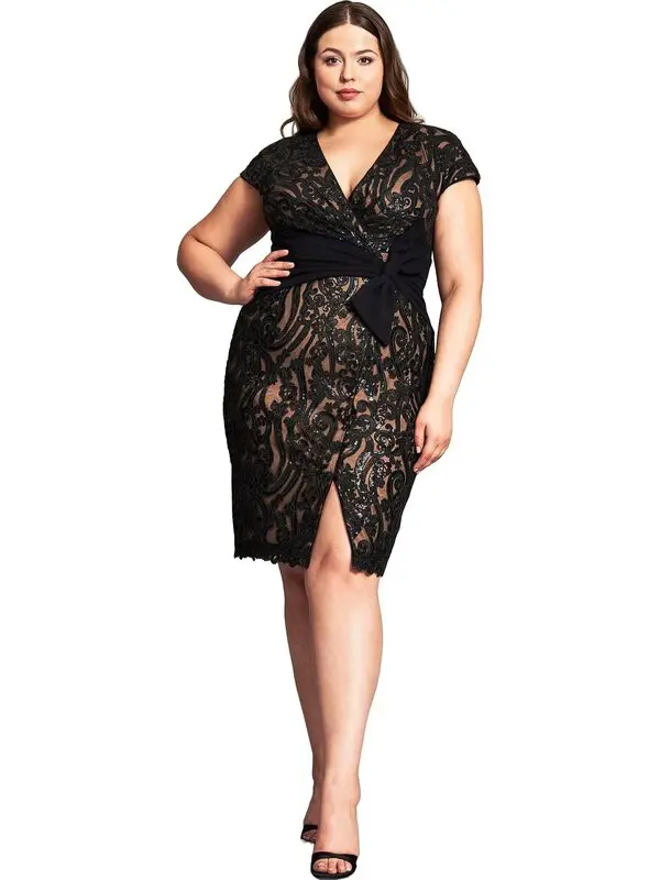 Tadashi Shoji Embroidered Tulle Dress - Black/nude