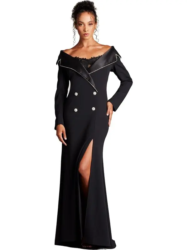 Tadashi Shoji Lale Double Breasted Tuxedo Dress - Black