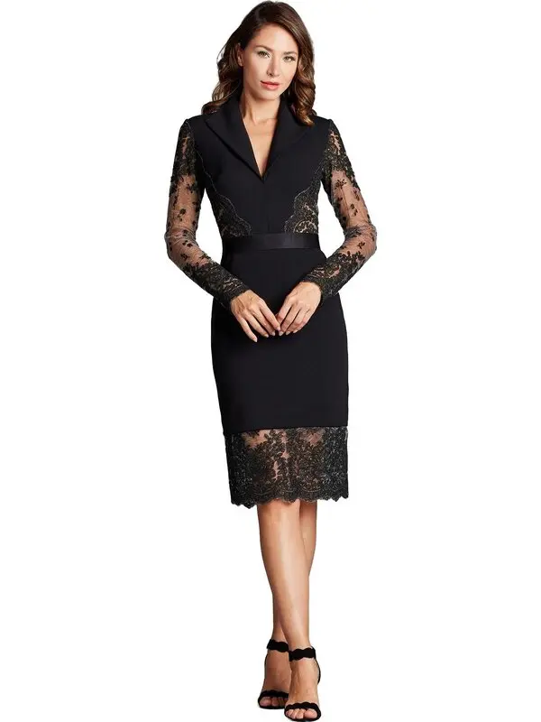 Tadashi Shoji Embroidered Tulle Crepe Sheath Dress - Black