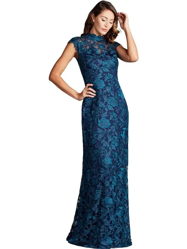Tadashi Shoji Qara Embroidered Gown - Azure