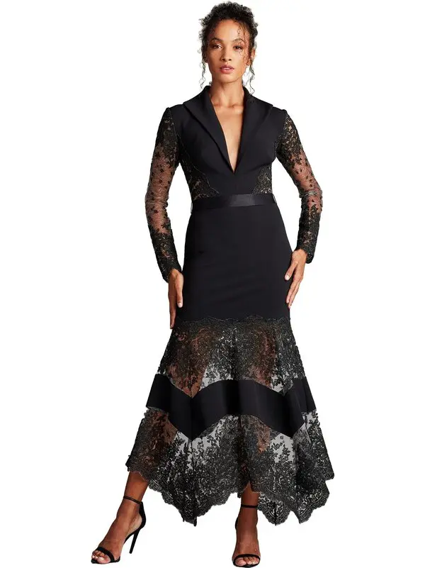 Tadashi Shoji Batear Embroidered Tulle Crepe Gown - Black