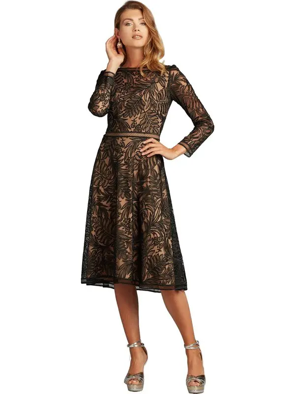 Tadashi Shoji Zera Fit-and-flare Midi Dress - Black/nude