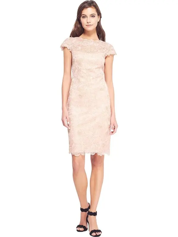 Tadashi Shoji Rose Motif Sheath Dress - Petal/gold